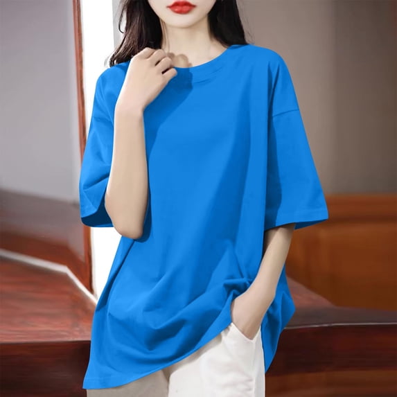 Haivin Women's Solid Color Drop Shoulder T-Shirt, Loose Fit and ...