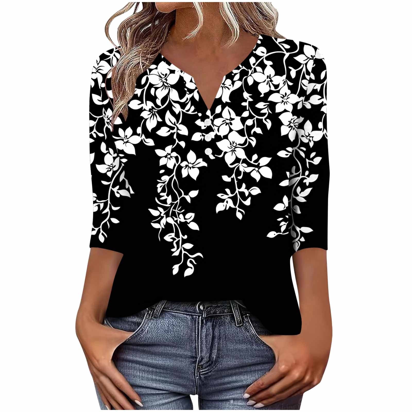 Haivin Womens Blouses Dressy Casual Business Tops 3/4 Sleeve Polyester ...