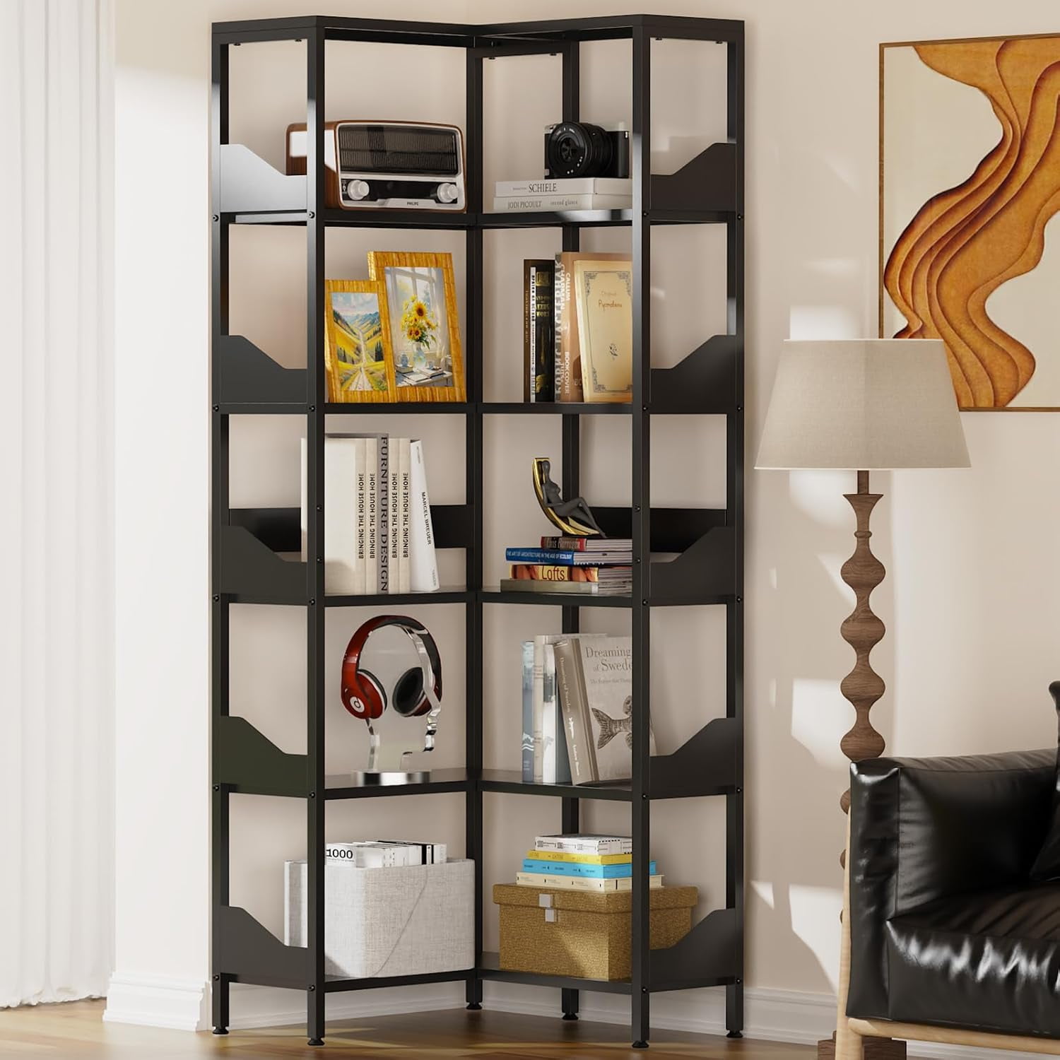 Hak Metal Corner Bookshelf for Space Management,71" H Tall Space Saving ...