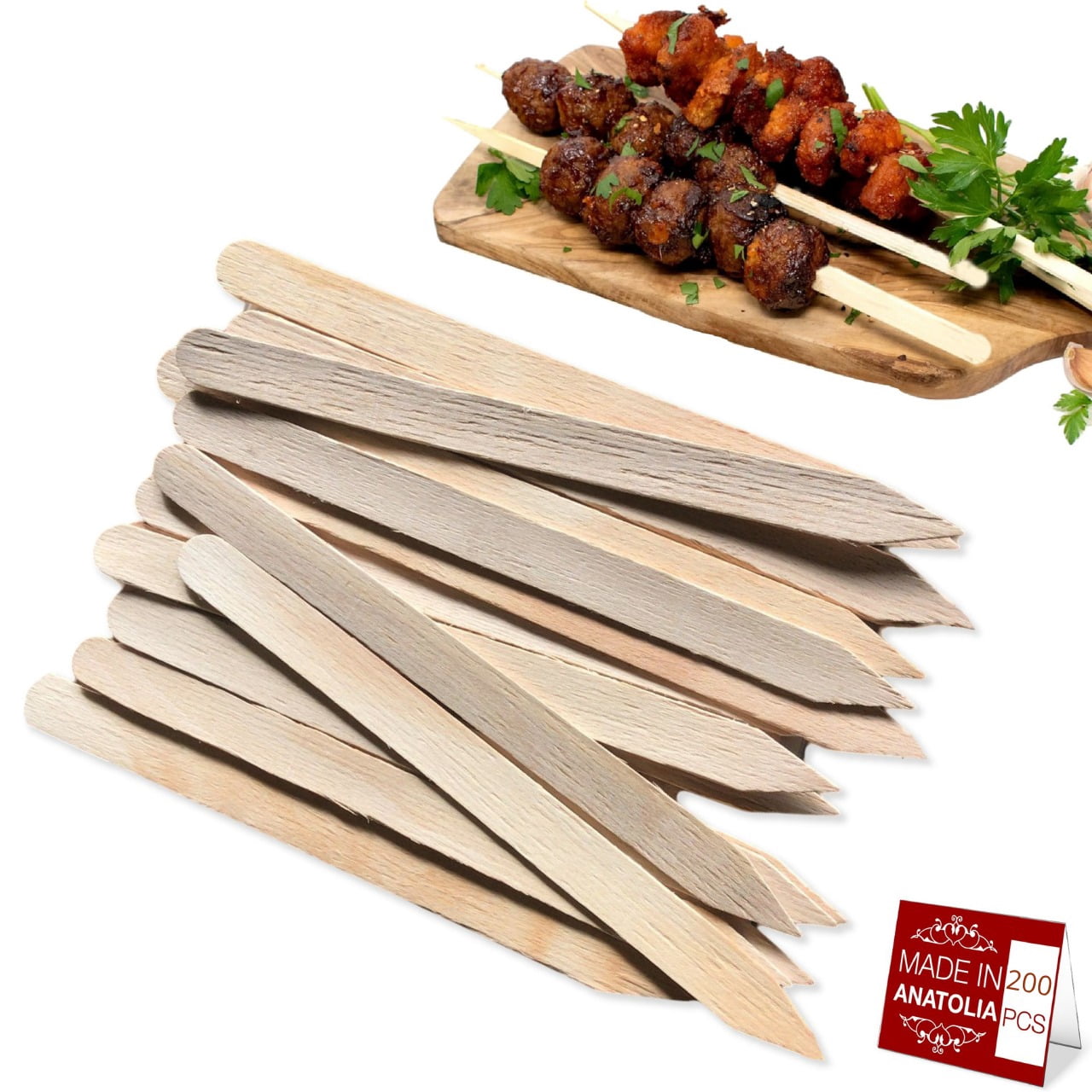 Hakan 200-Pack Flat Wooden Skewers for Grilling, 9.8-inch Long, 0.39 ...