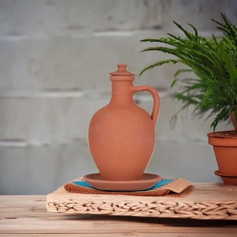 Hakan Anadolu 51 oz (1.6 Qts) Natural Clay Water Pitcher Set | Unglazed ...