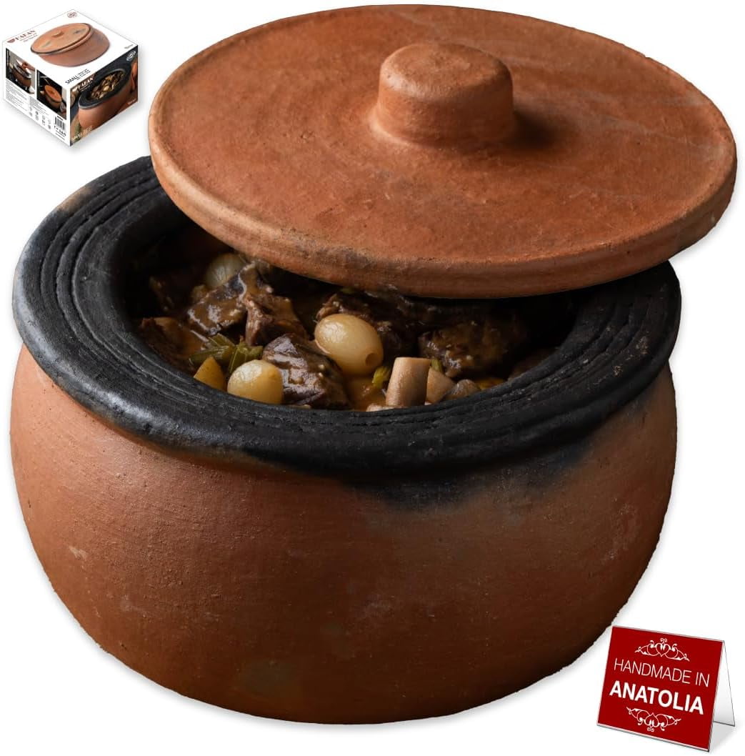 Hakan Efes Clay Cooking Pot with Lid, MIDI 2.9 Quarts Clay Pots for ...