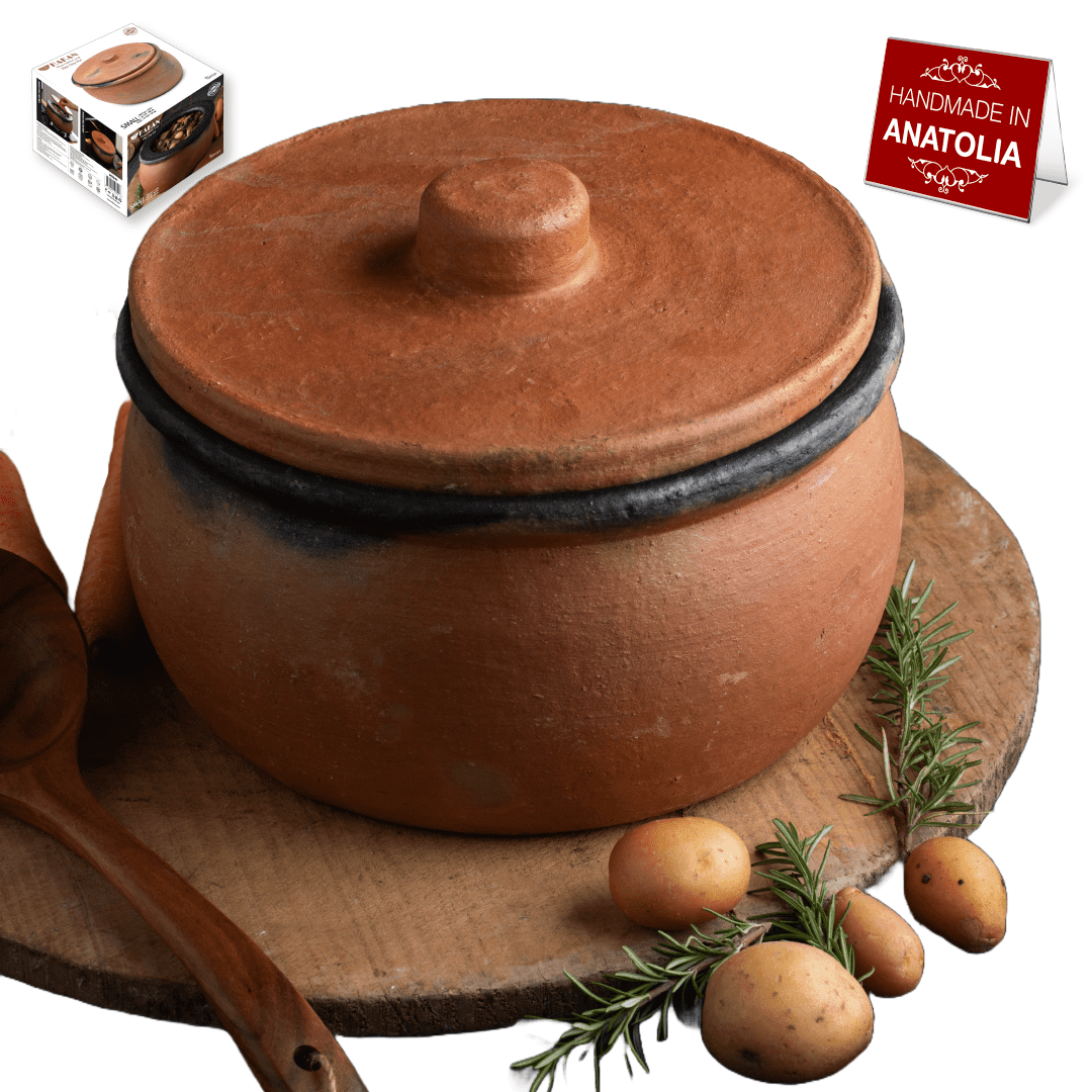 Hakan Efes Clay Pot with Lid, Clay Pots for Cooking, Unglazed Twice ...