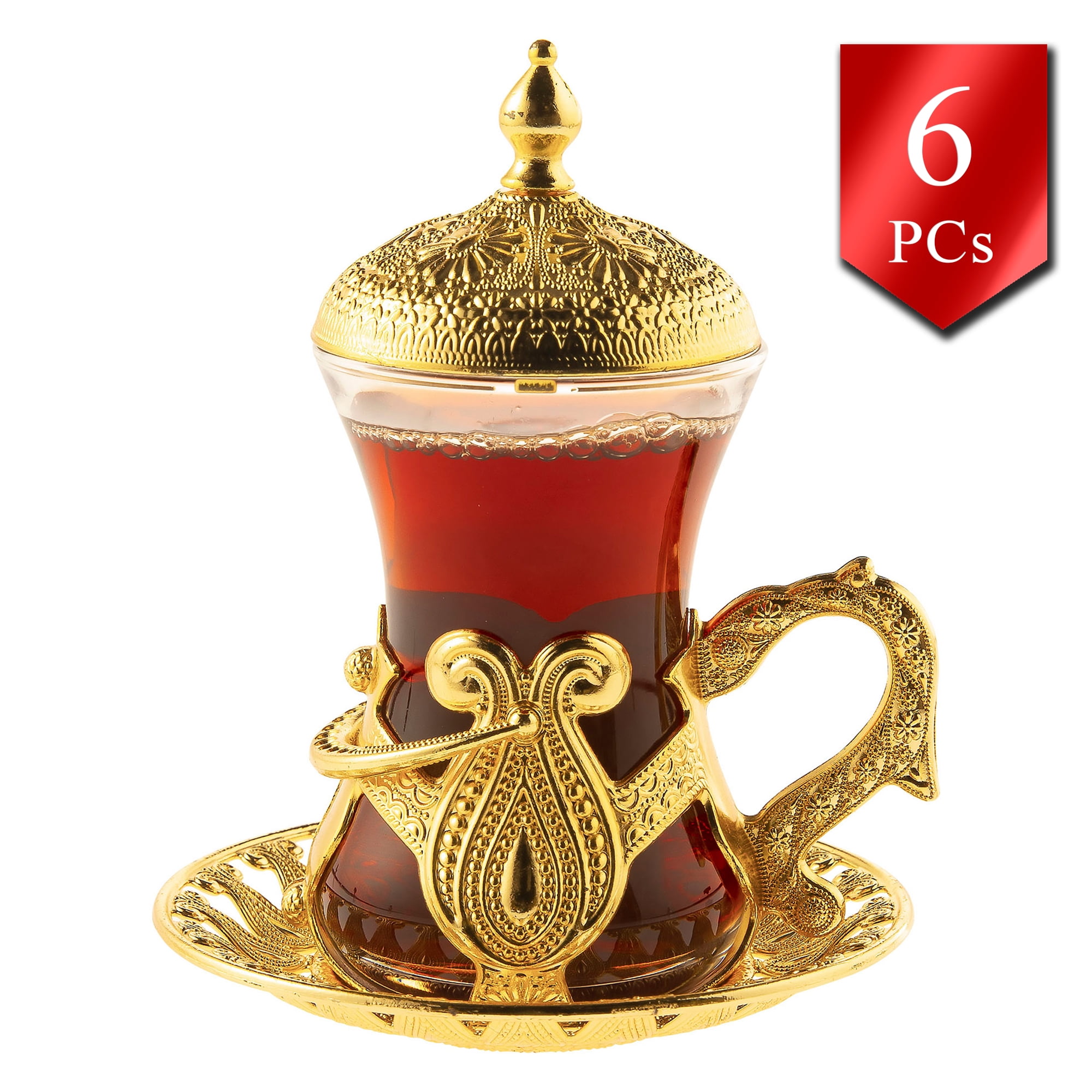 Hakan Fancy Turkish Tea Cup Set, Traditional Arabic Tea Glass Mug Set ...