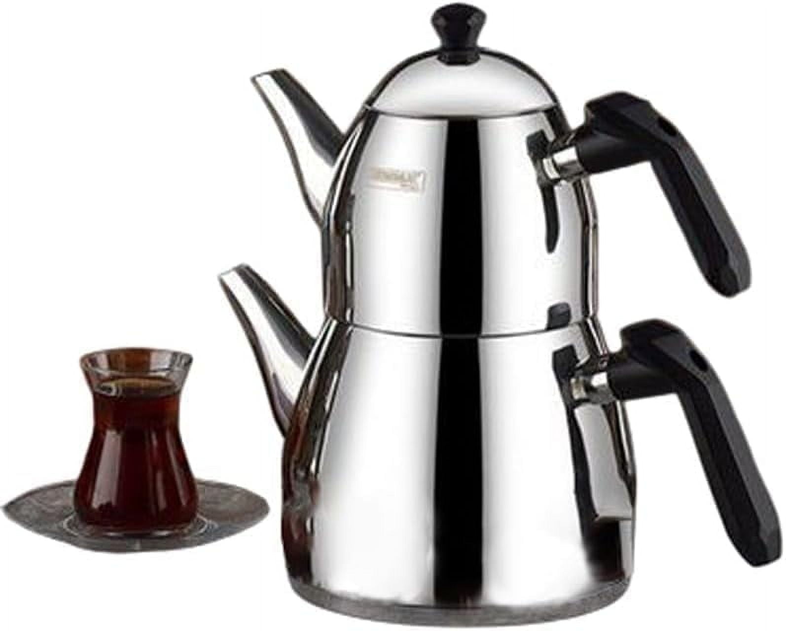 Hakan Kahramanlar Elmas Black Handle Stainless Steel Turkish Teapot Set ...