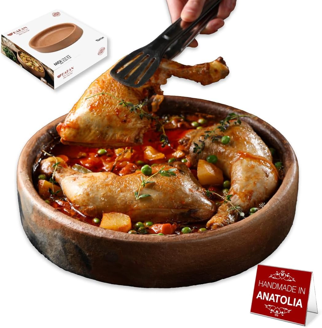 Hakan Natural & Handmade 14 in, 3.6 qts Terracotta Pan for Cooking ...