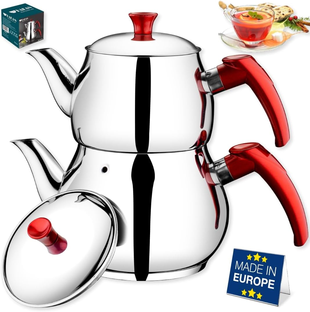 Hakan Stainless Steel 3.2 L, 107 Oz, Maxi Double Bondy Tea Pot Set with ...