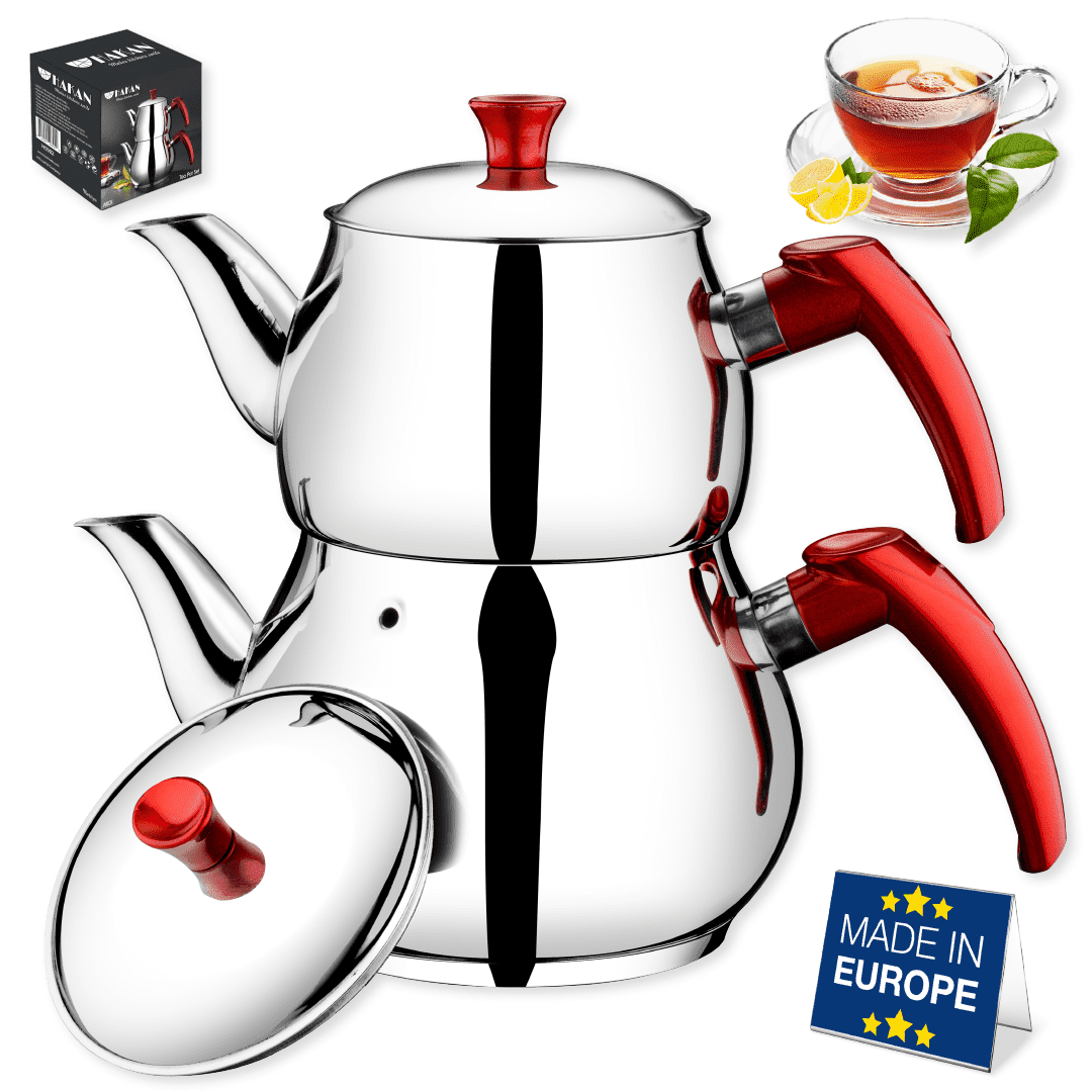 Hakan Stainless Steel 2.8 L Midi Double Bondy Turkish Tea Pot Set with ...