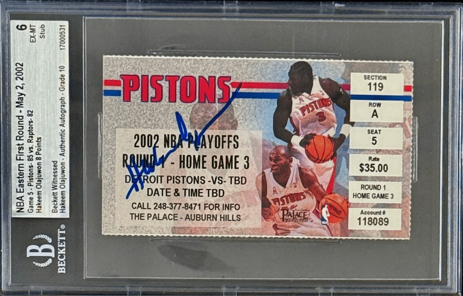 Hakeem Olajuwon Signed Hakeem's Final NBA Game Ticket Stub 2002 ...
