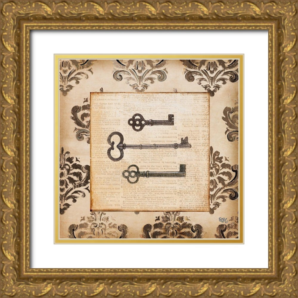 Hakimipour, Tiffany 26x26 Gold Ornate Wood Framed with Double Matting ...
