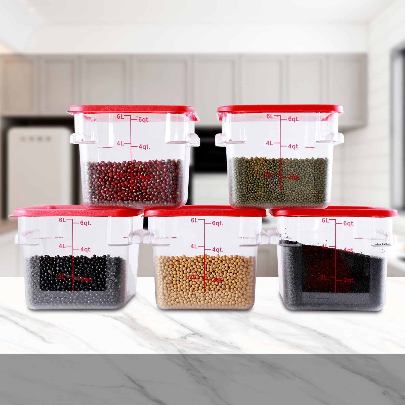 Hakka 6 Qt Commercial Grade Square Food Storage Containers with Lids ...