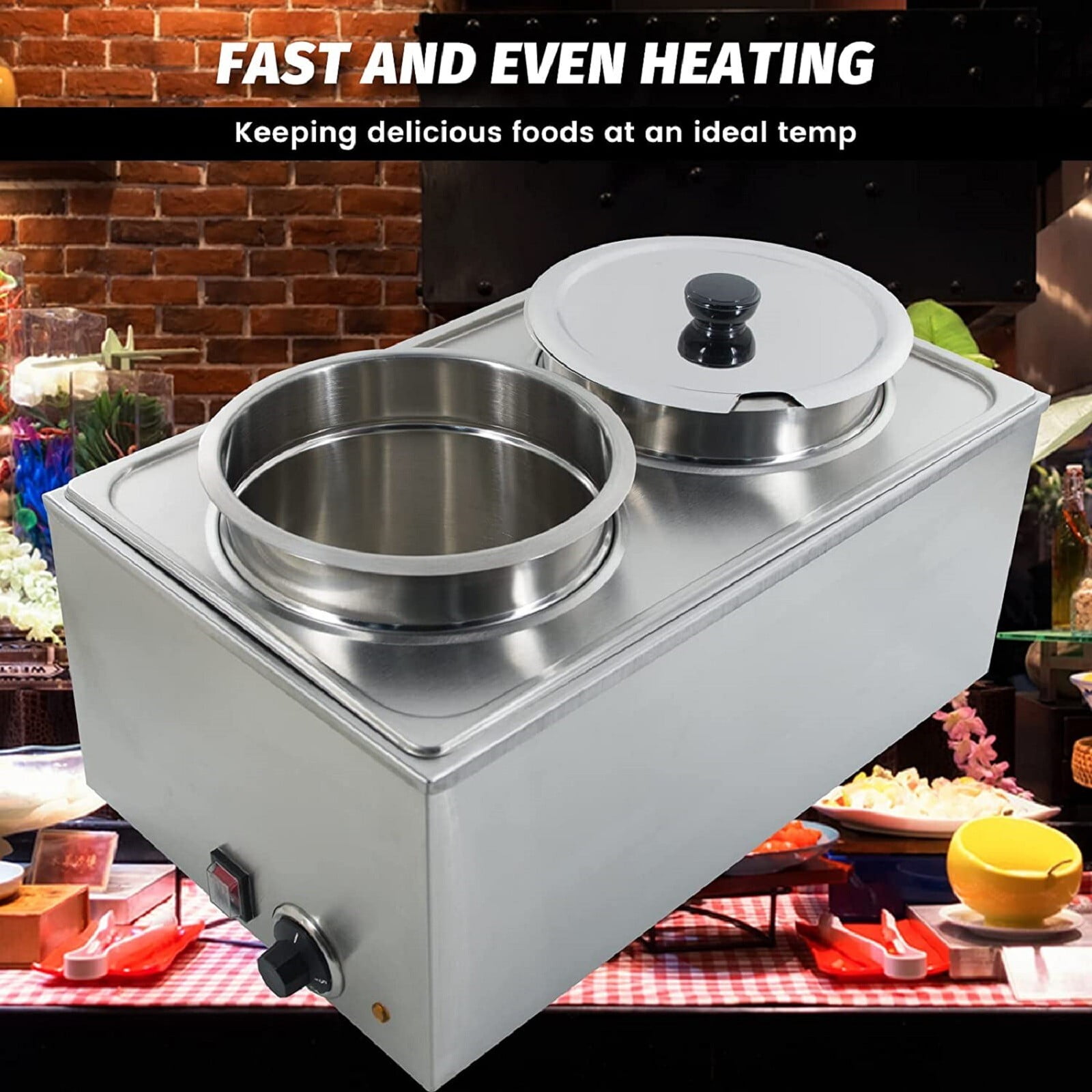 Hakka Countertop Food Warmer Bain Marie Steamer Table 2X8 Liter Soup ...