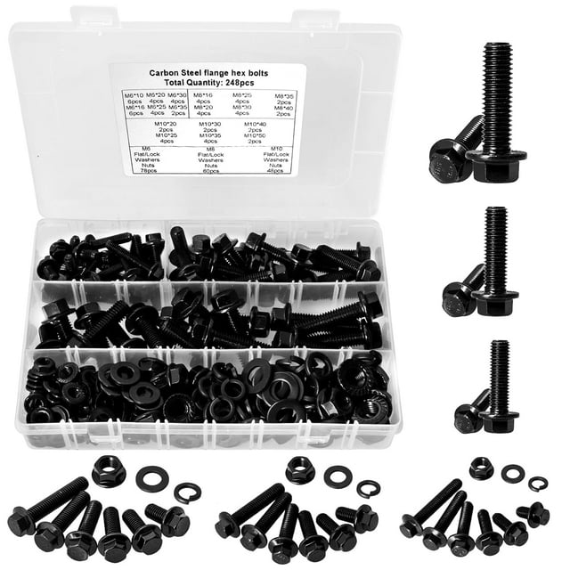 Flanged Hex Head Bolts, Black Metric Bolt m6 m8 m10, 248PCS Machine ...