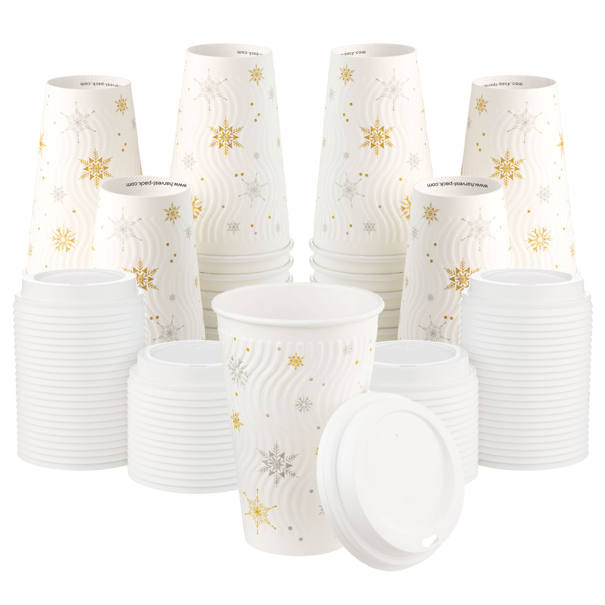 Hakoware Disposable 16 oz White Snowflake Embossed Paper Coffee Cups ...