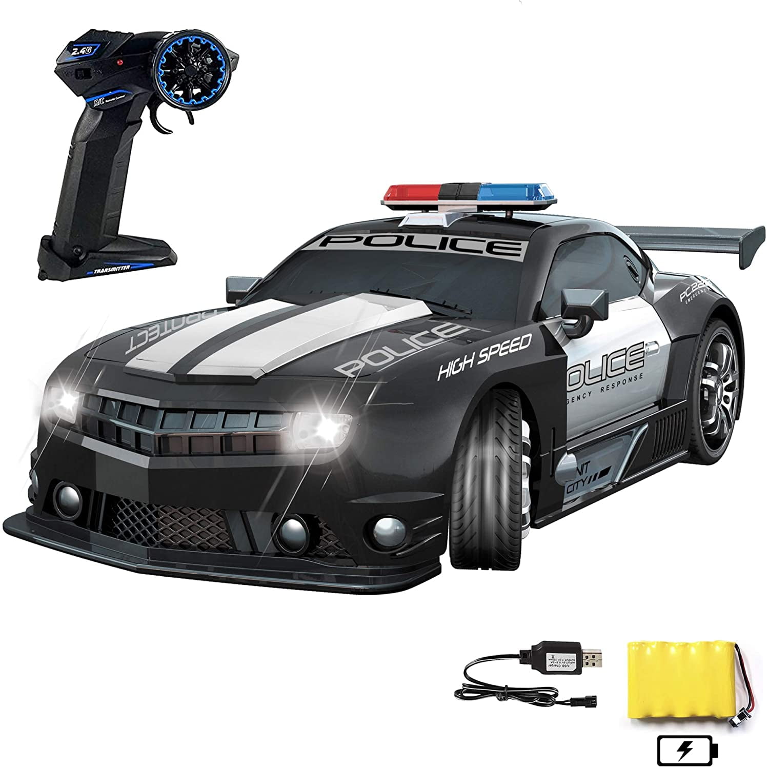 Haktoys Remote Control Police Car RC High Speed Cop Chase 1:12 Scale ...
