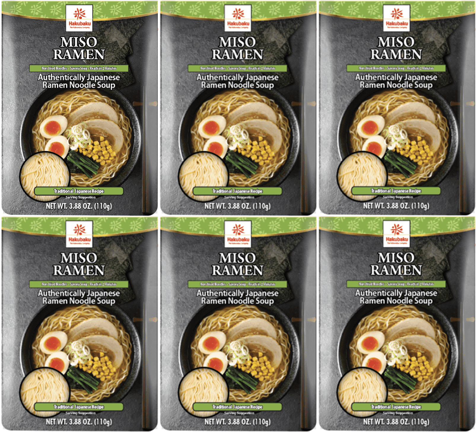 Hakubaku Authentic Japanese Ramen Noodle Soup, Miso, 3.88 oz, Pack of 6 ...