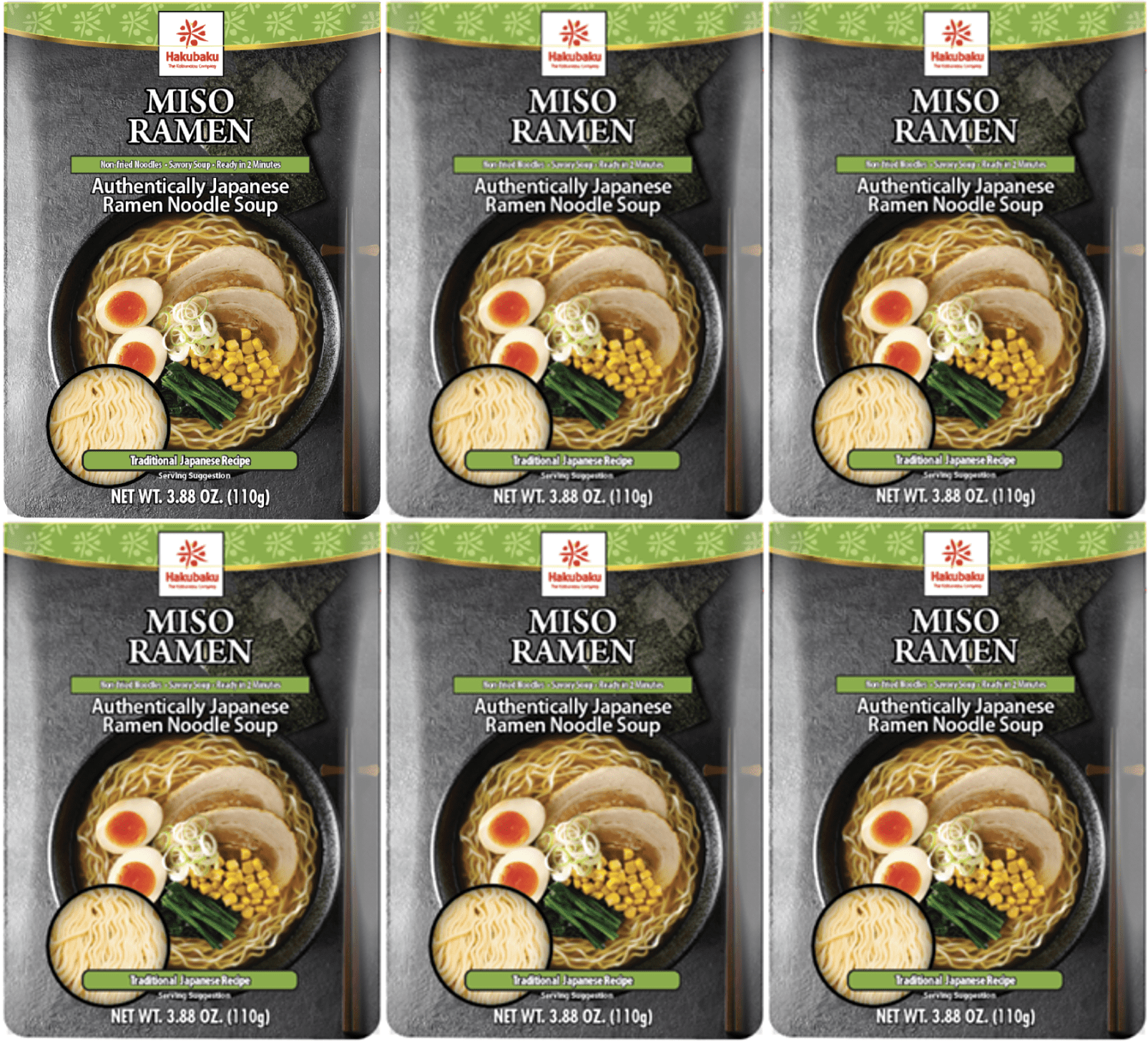 Hakubaku Authentic Japanese Ramen Noodle Soup, MISO, 3.88oz (Pack of 6 ...