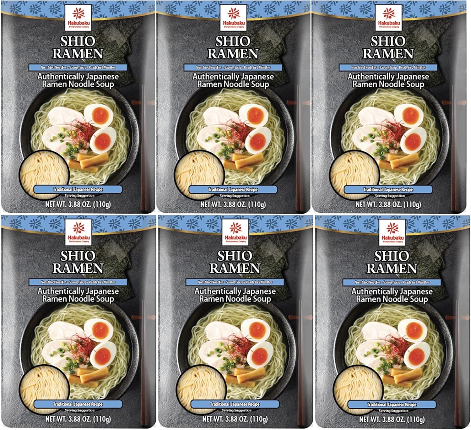 Hakubaku Authentic Japanese Ramen Noodle Soup, SHIO, Shelf-Stable, 6 ...