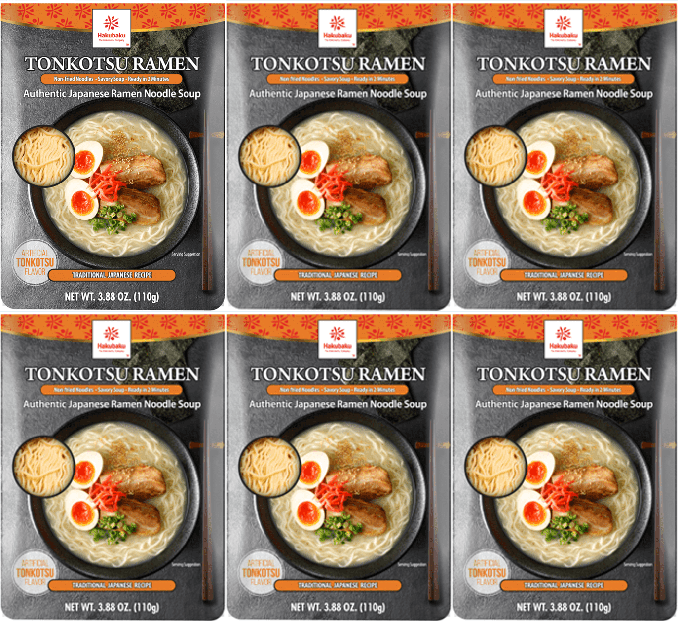 Hakubaku Japanese Ramen Noodles Tonkotsu 6 Pack Soft Wavy Noodles with ...
