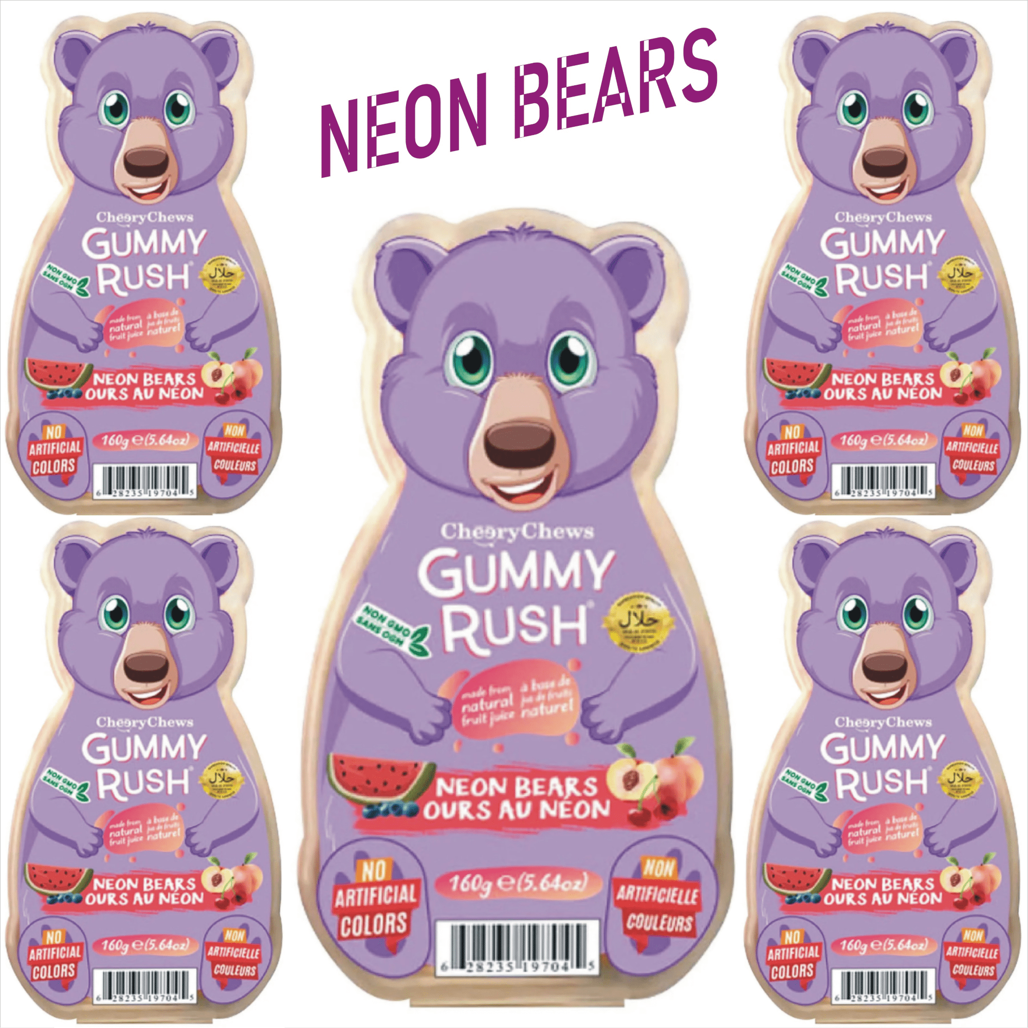 Halal Gummy Bears , Gummy Rush Mixed Fruit Flavors 160g e (5.64oz) Pack ...