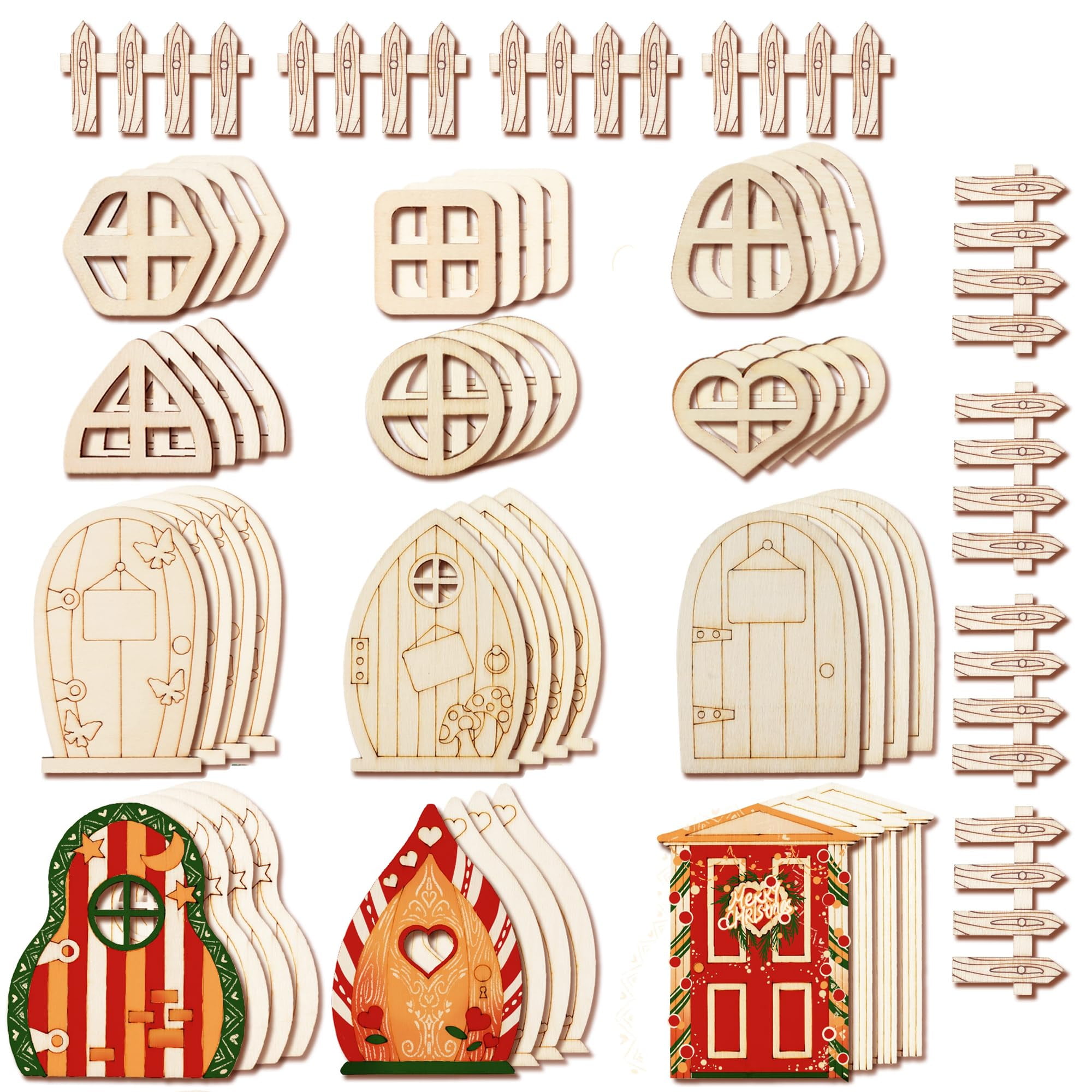 Halandar 56 Pcs Fairy Door & Window Craft Kit - Wooden Garden Doors ...