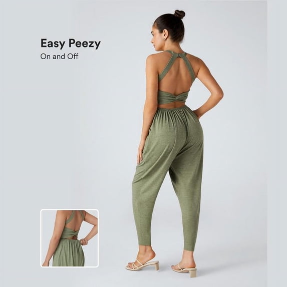 Halara Backless Twisted U Neck Side Pocket Harem Casual Jumpsuit-Easy ...