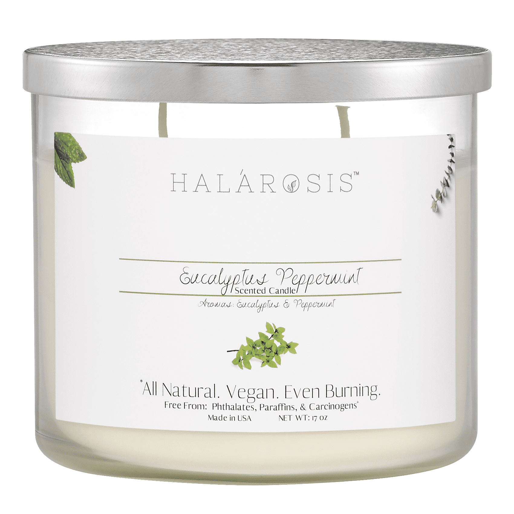 Halarosis, 17 oz, Soy Candle, Eucalyptus Peppermint, Container Candle ...