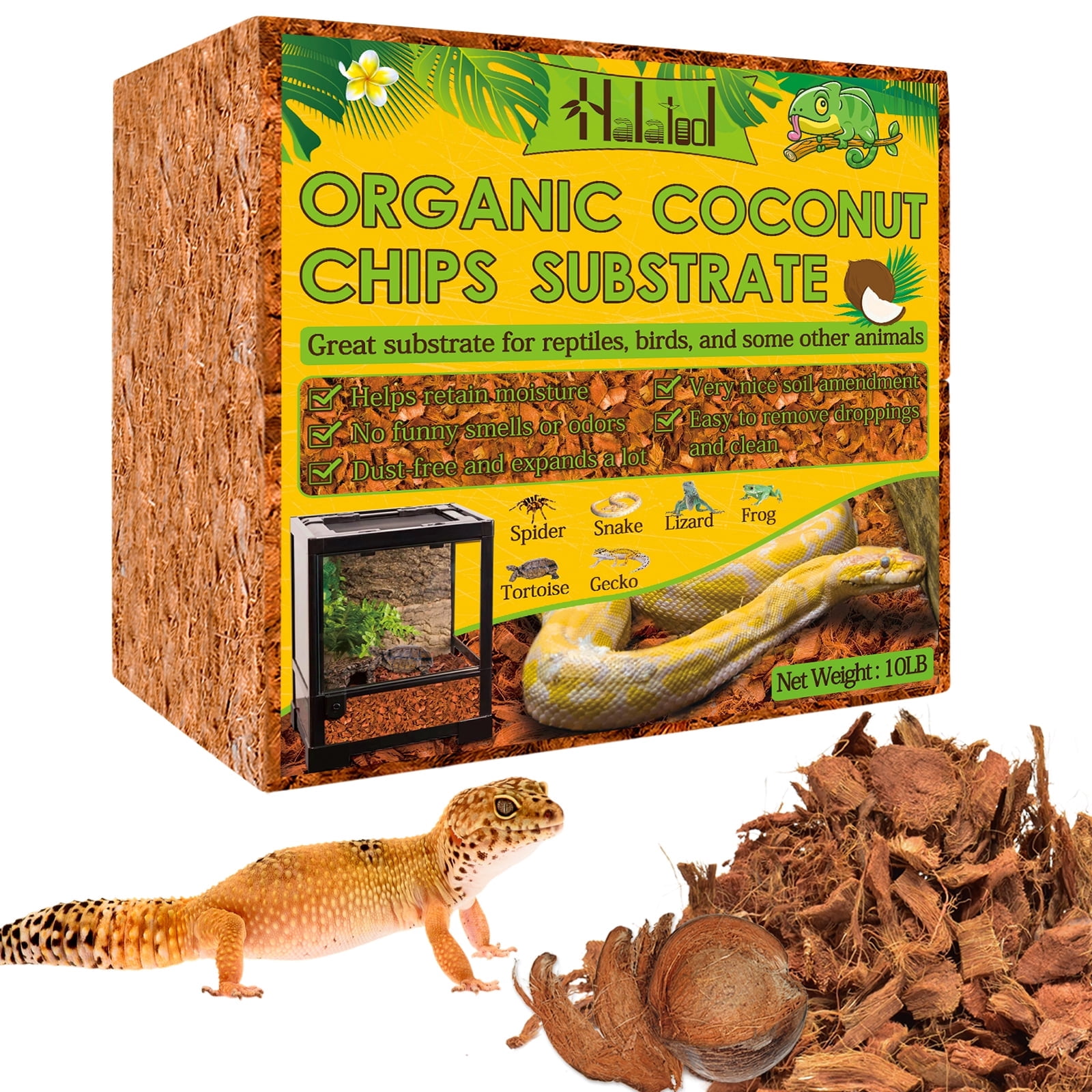 Halatool 10LB Natural Coconut Husk Chips, Premium Reptile Bedding ...