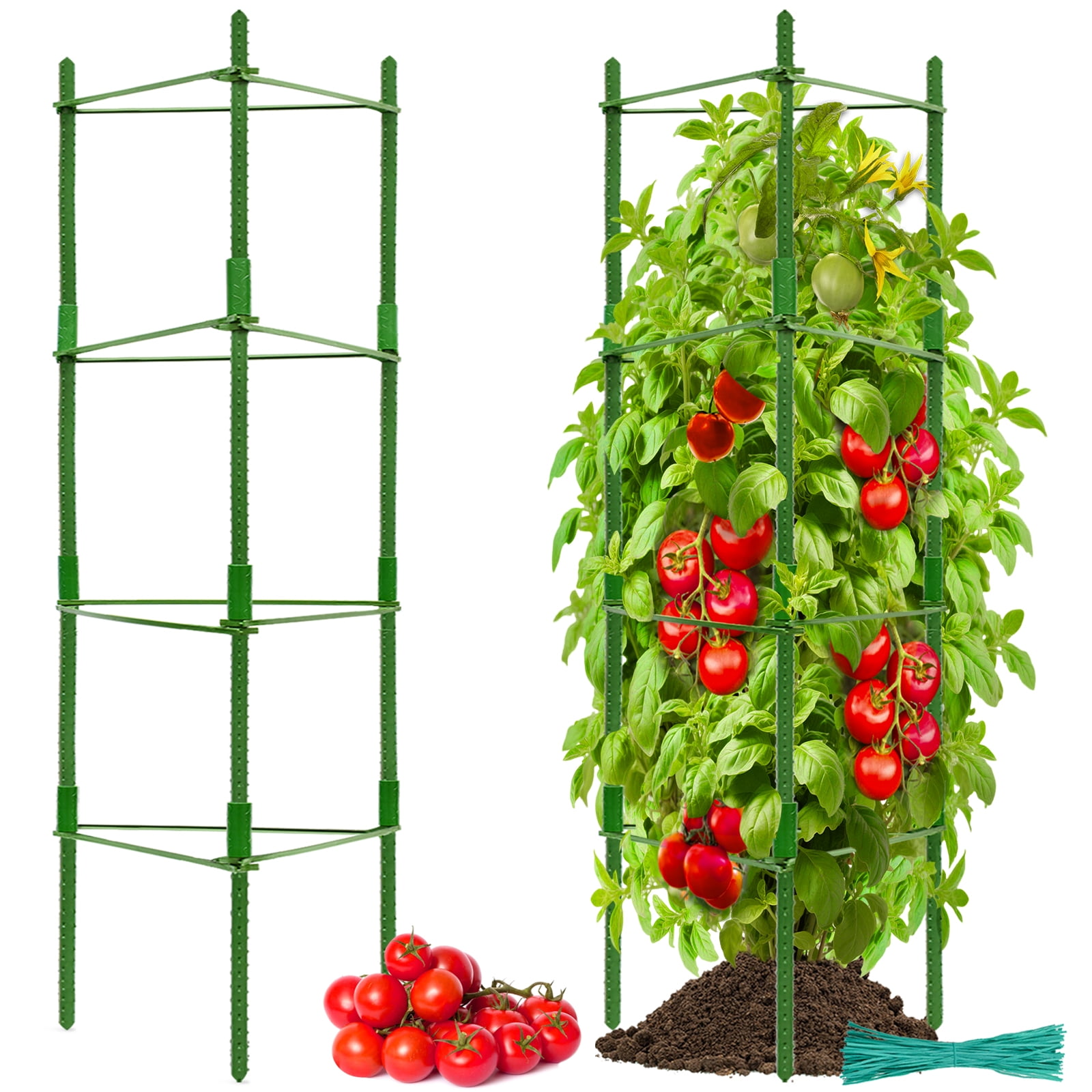 Halatool 2 Pack Green Tomato Cages, Up to 63in(5.2FT) Adjustable Tall ...