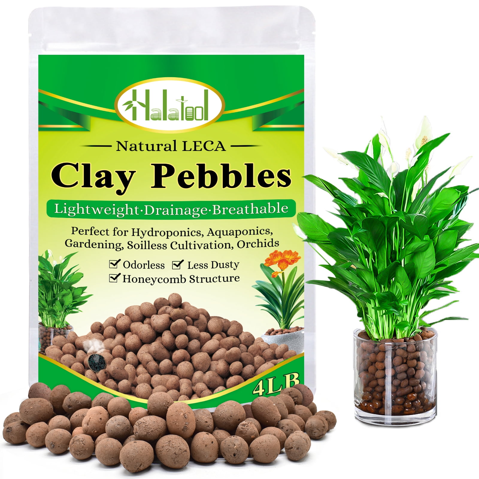 Halatool 4 LB Natural Expanded Clay Pebbles for Plants 4mm-16mm Clay Balls 100% Organic Hydroton ...