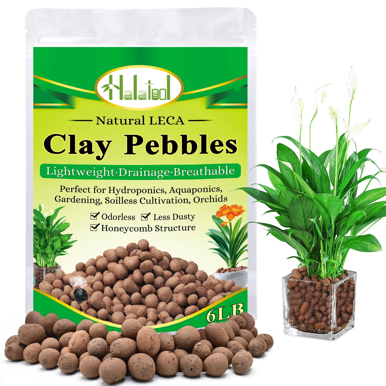 Halatool 6 LB Natural Expanded Clay Pebbles for Plants 4mm-16mm Clay ...