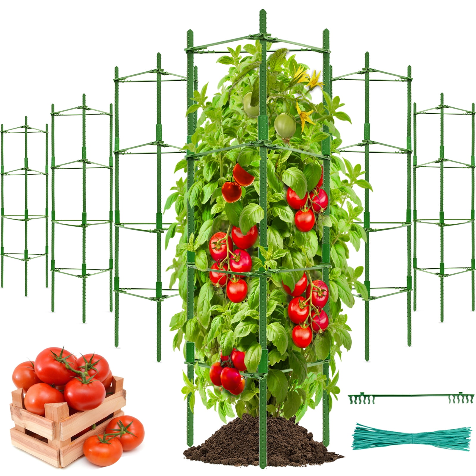Halatool 6 Pack Tomato Cages for Garden, Up to 63in(5.2FT) Adjustable ...
