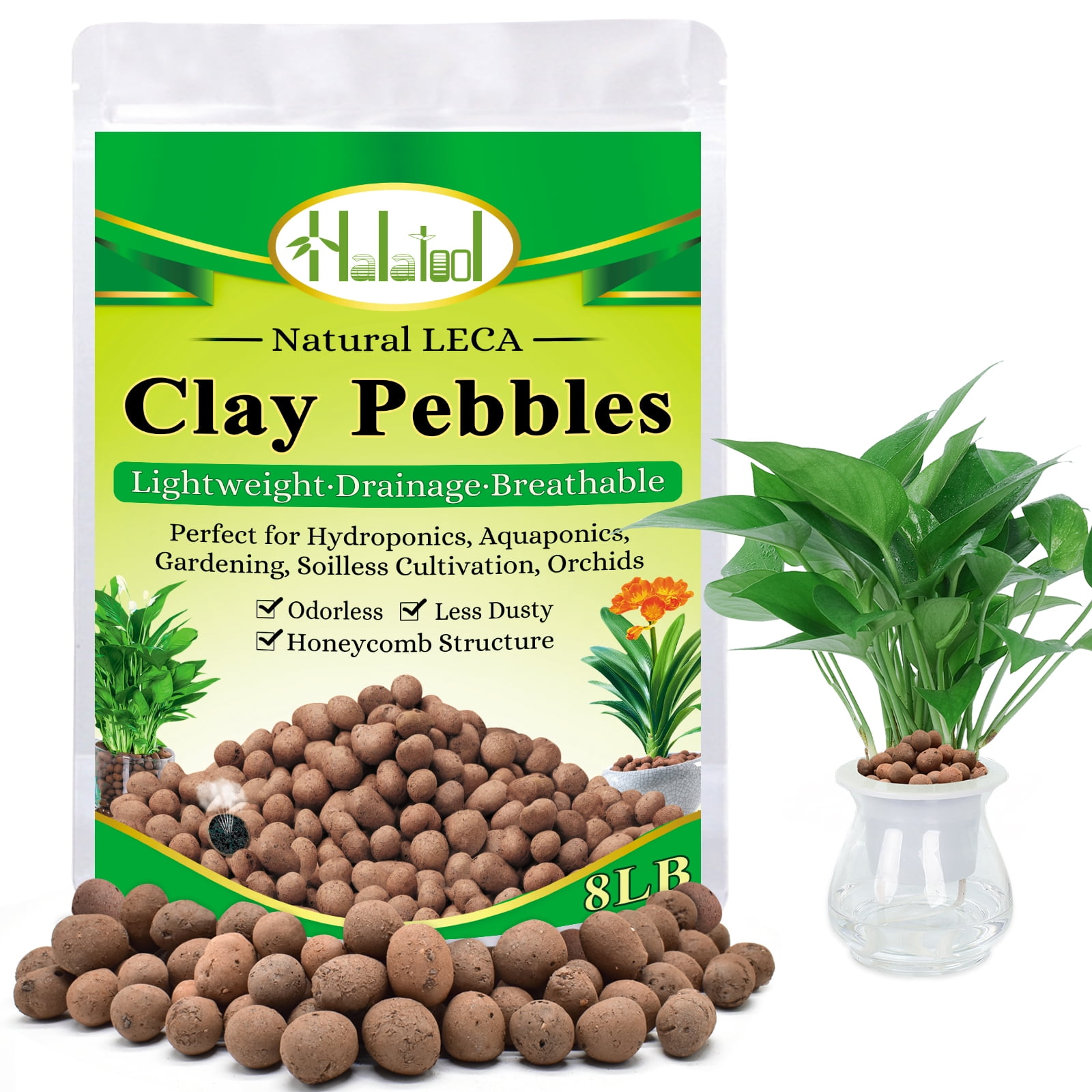 Halatool 8 LB Natural Expanded Clay Pebbles for Plants 4mm-16mm Clay ...