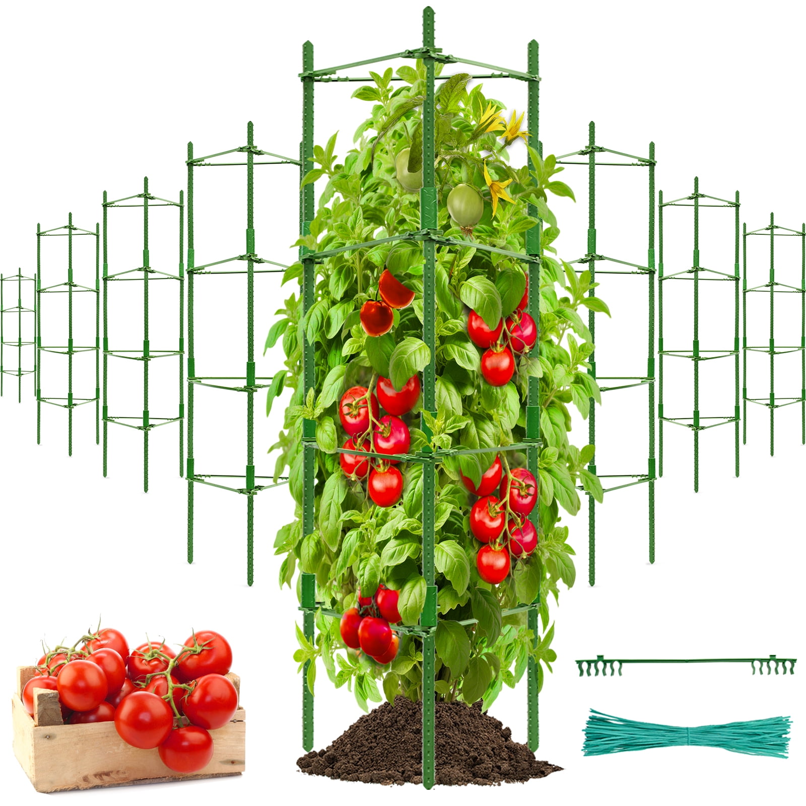 Halatool 8 Pack Tomato Cages for Garden, Up to 63in(5.2FT) Adjustable ...