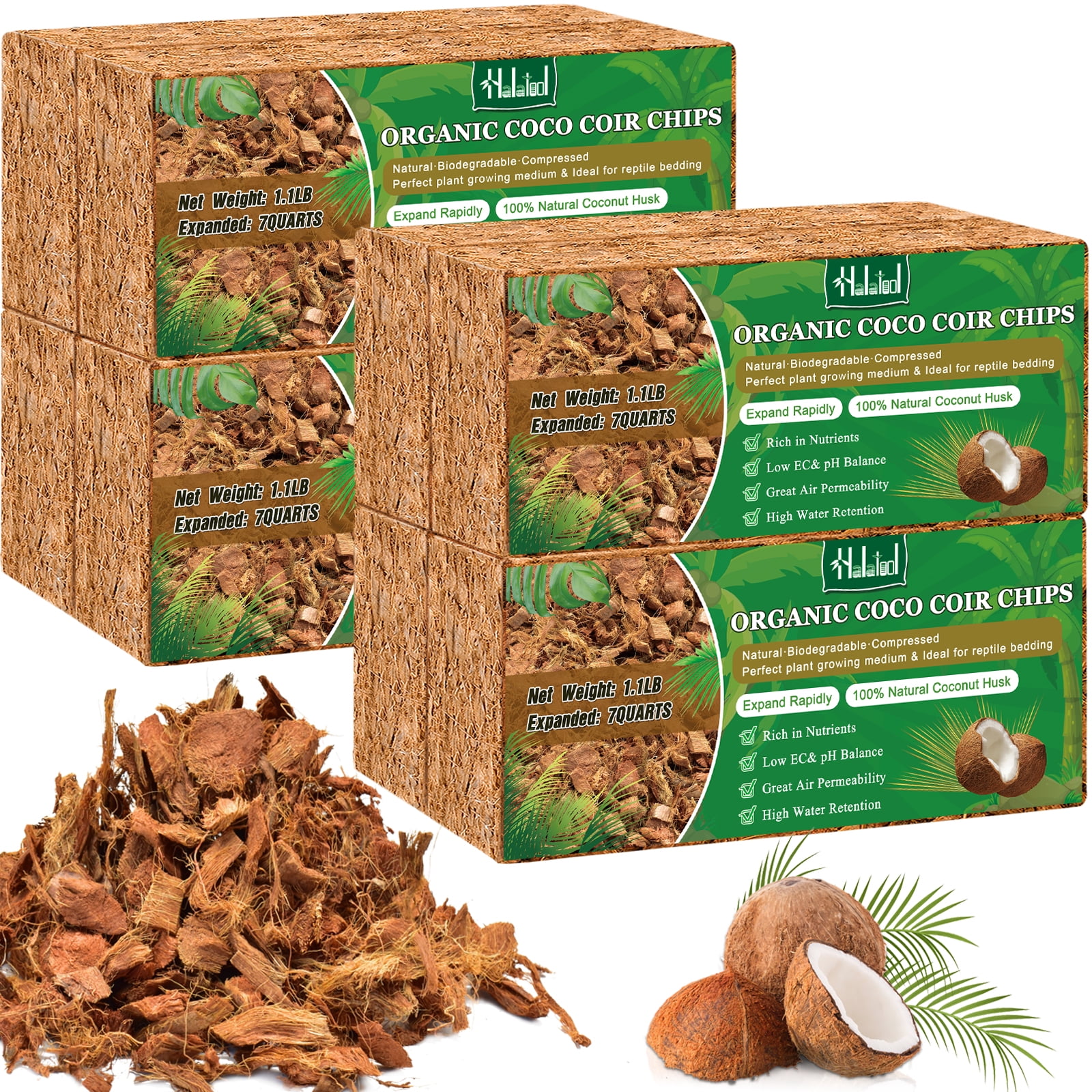 Halatool 8 Pcs Coconut Coir Chips for Plants - 8.8 LB 100% Organic Coco ...