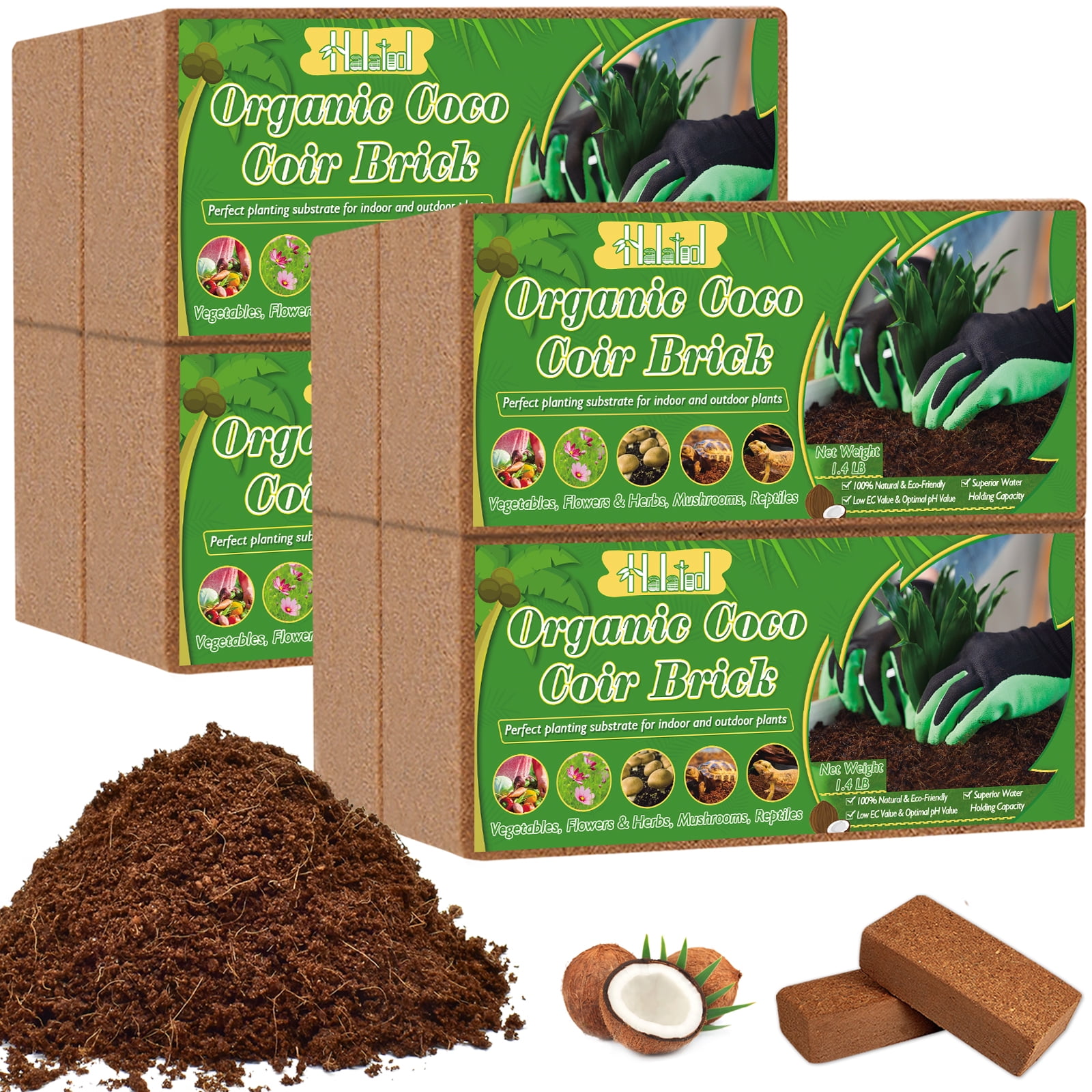 Halatool 8PCS Organic Coconut Coir Bricks Compressed Coco Coir Brick ...