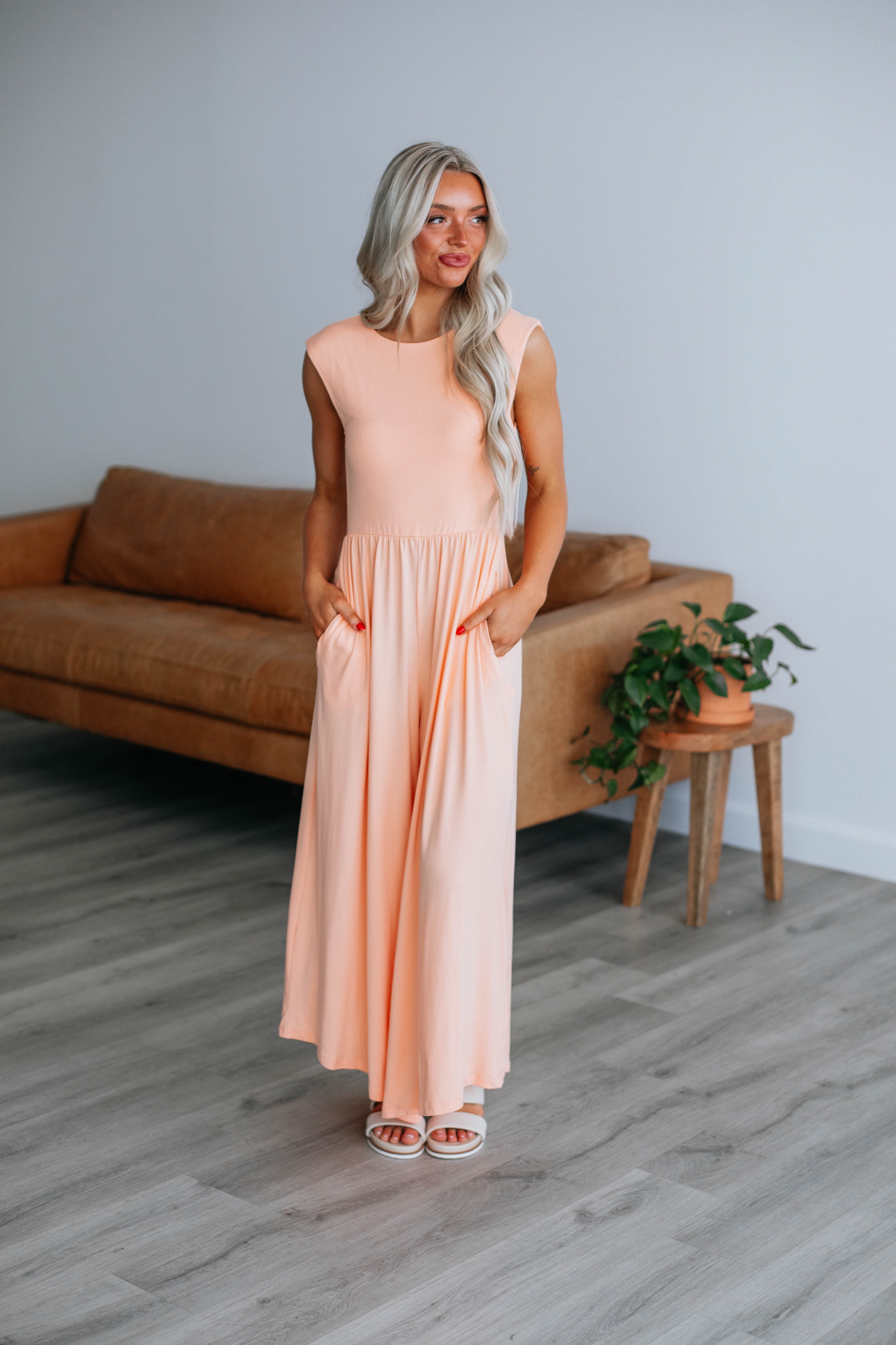 Halayna Jumpsuit - Peach - Walmart.com