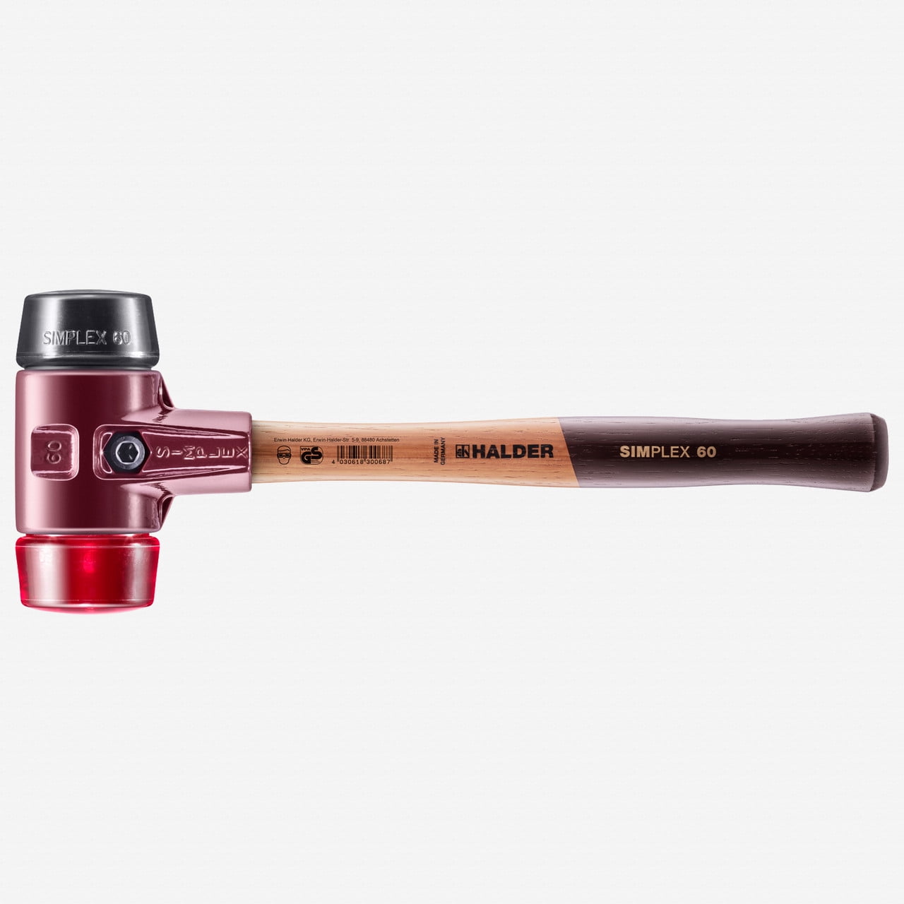 Halder Simplex Mallet with Black Rubber/Red Plastic Inserts and Cast Iron Housing, 2.36" / 52.91 ...
