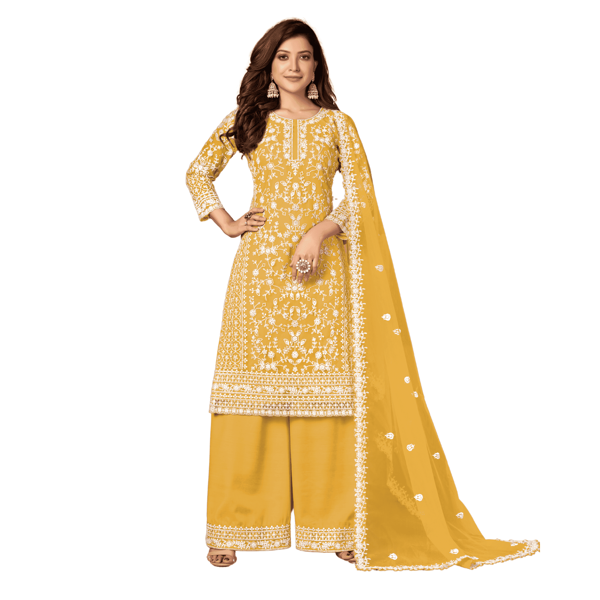 Haldi Ceremony Function Elegant Ethnic Women Wear Palazzo Salwar Kameez ...