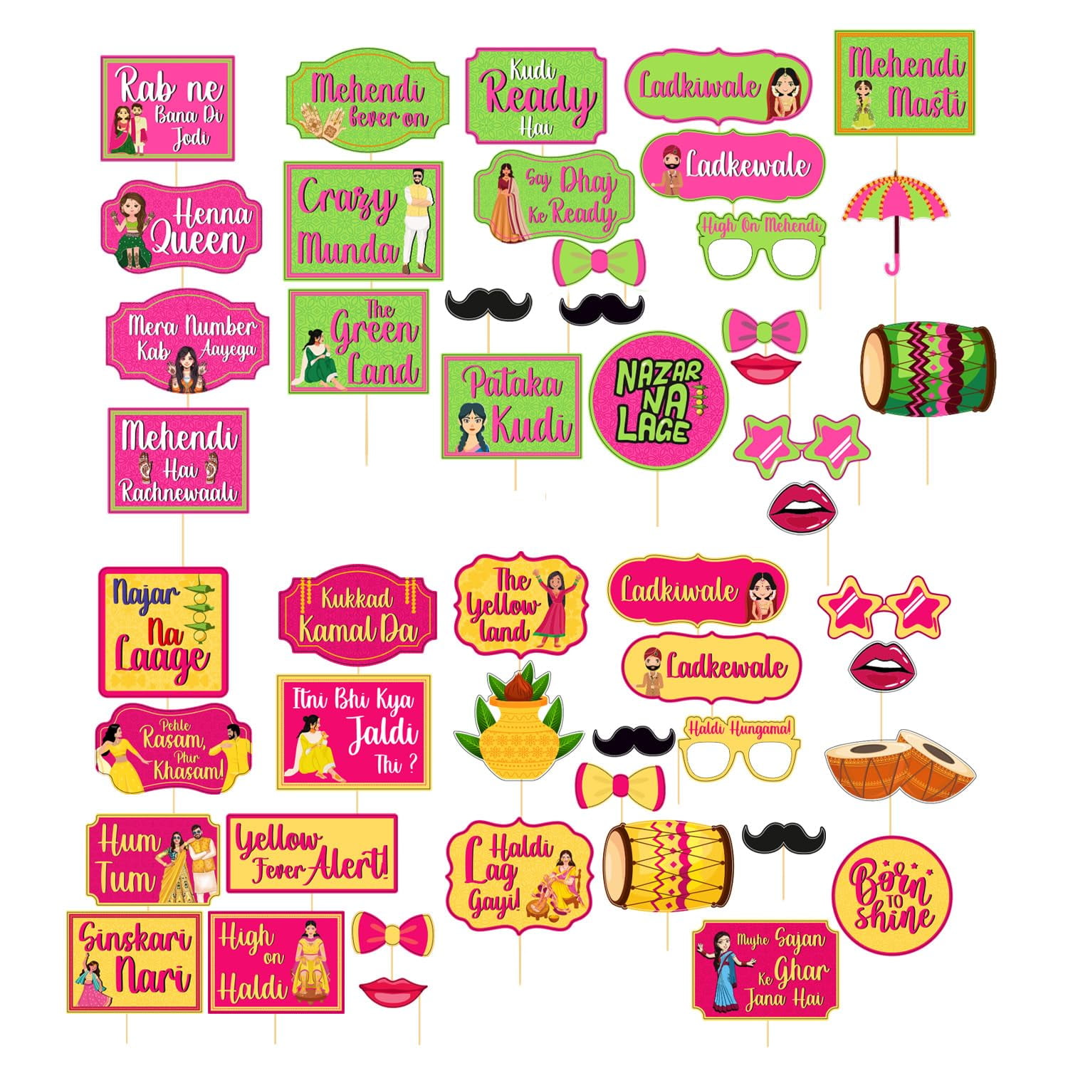 Haldi Mehndi Decoration Items For Marriage - 49 Pcs, Multicolor | Haldi ...