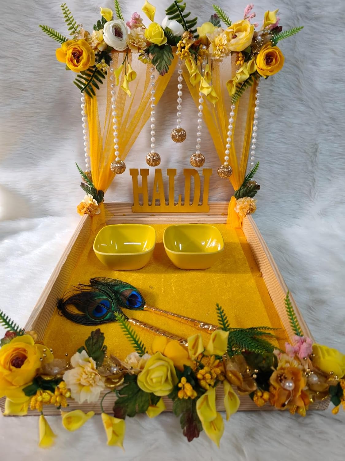 Haldi Platter For Haldi Ceremony Wooden Handmade Round Decorative ...