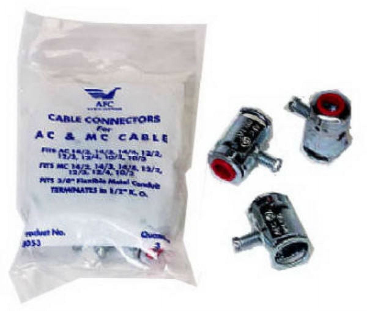 Halex 96571 MC Flexible Metal Cable Box Connector, AFC-50, 1/2", 3-Pack ...