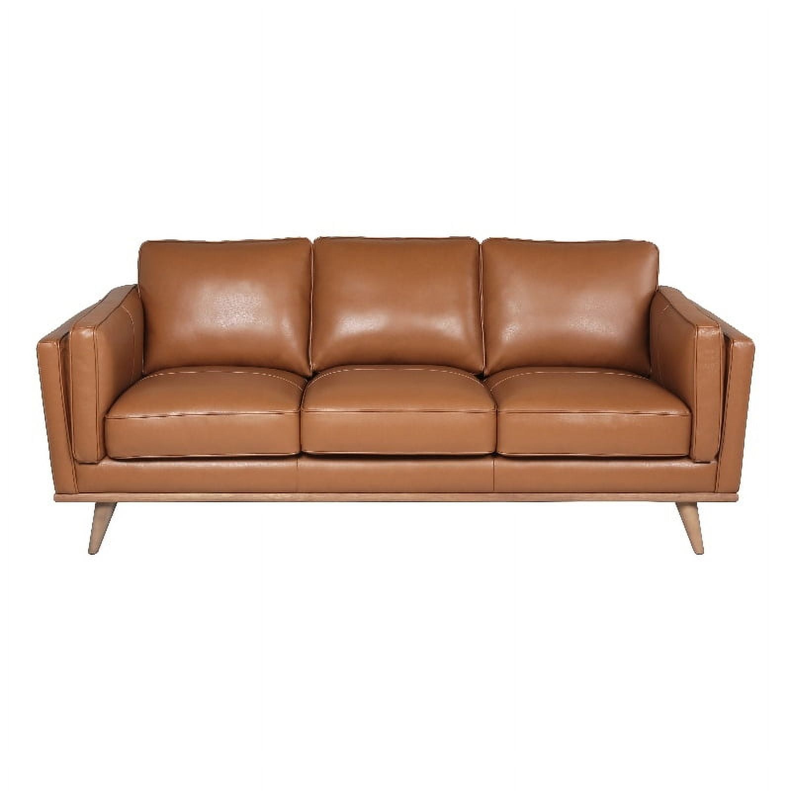 Haley Mid Century Modern Light Brown Colored Leather Sofa With Wood ...