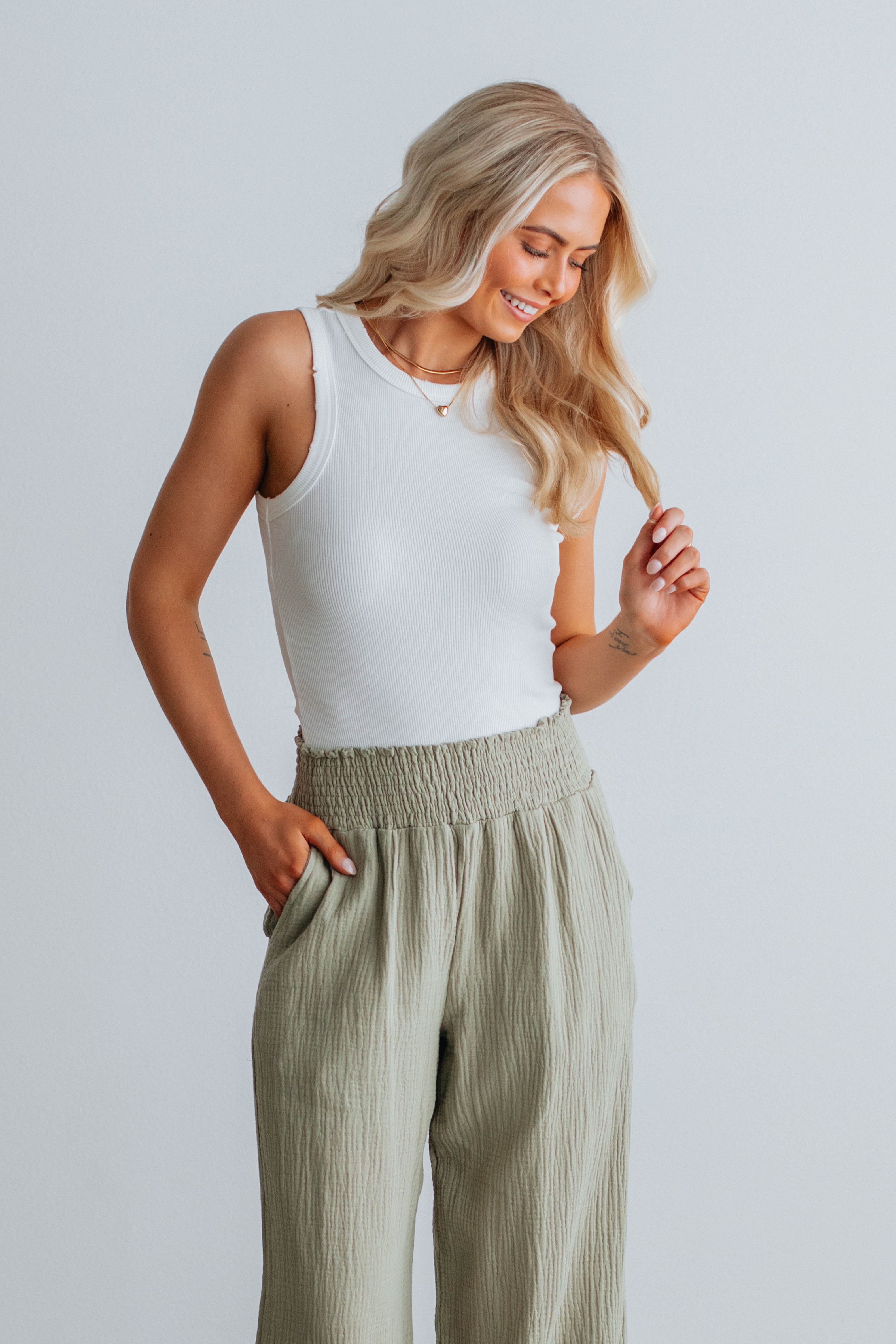 Haley Ribbed Tank - Ivory - Walmart.com