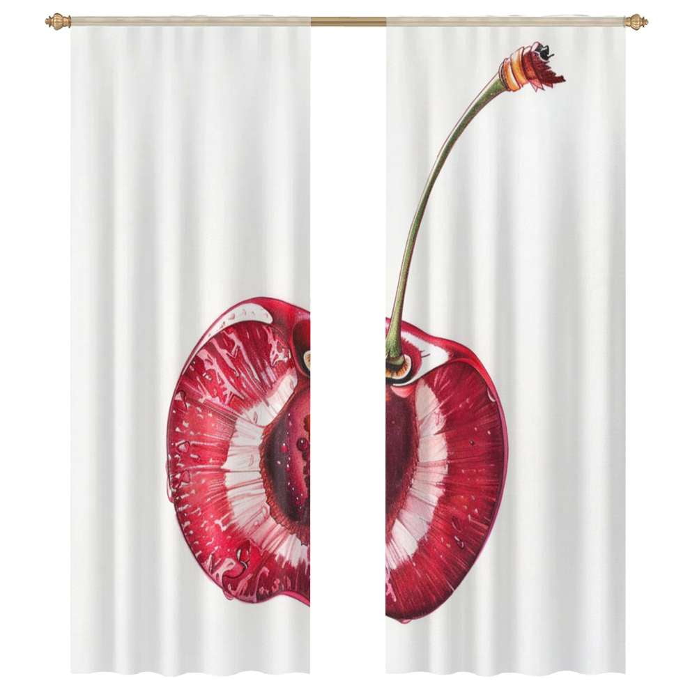 Half A Red Cherry Juicy Watercolor Tulle Curtains For Living Room ...
