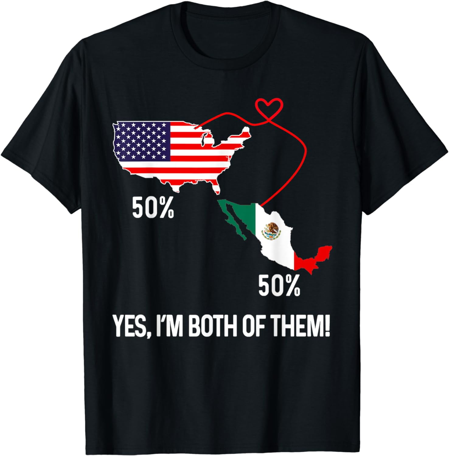 Half American Half Mexican Flag Combined Map Mexico USA T-Shirt ...