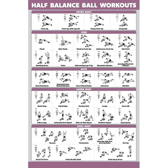 Half Balance Ball Workout Poster Exercise Chart Posters - Walmart.com