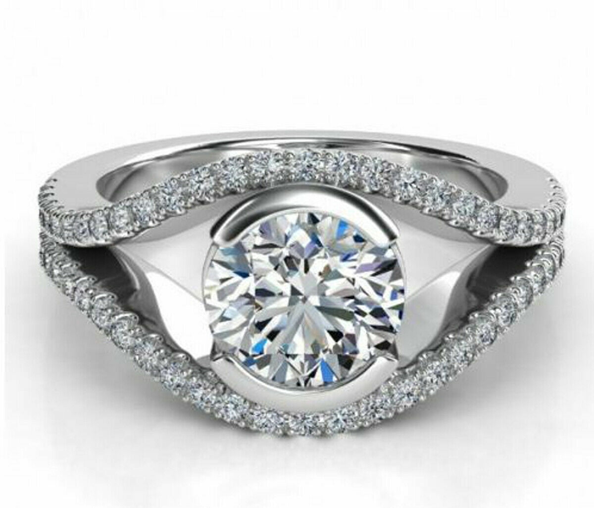 Half Bezel Diamond Ring Evil Eye Shape Ring 2.2 Ct Round Diamond 14K ...