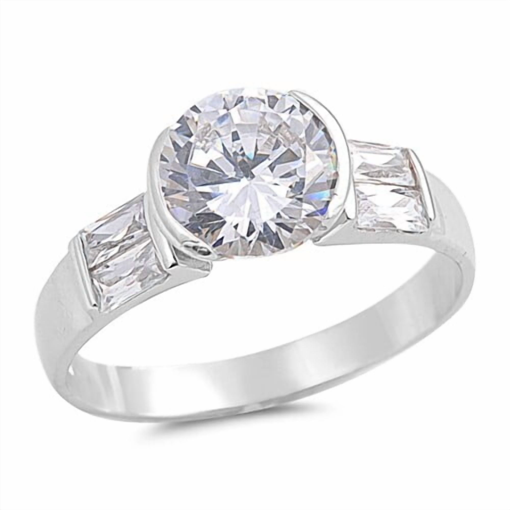 Half Bezel Set Diamond Ring, Round Diamond Engagement Wedding Ring ...