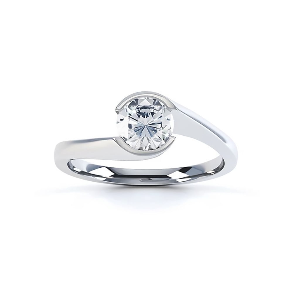 Half Bezel Set Diamond Ring, Round Diamond Solitaire Engagement Ring, 1 ...